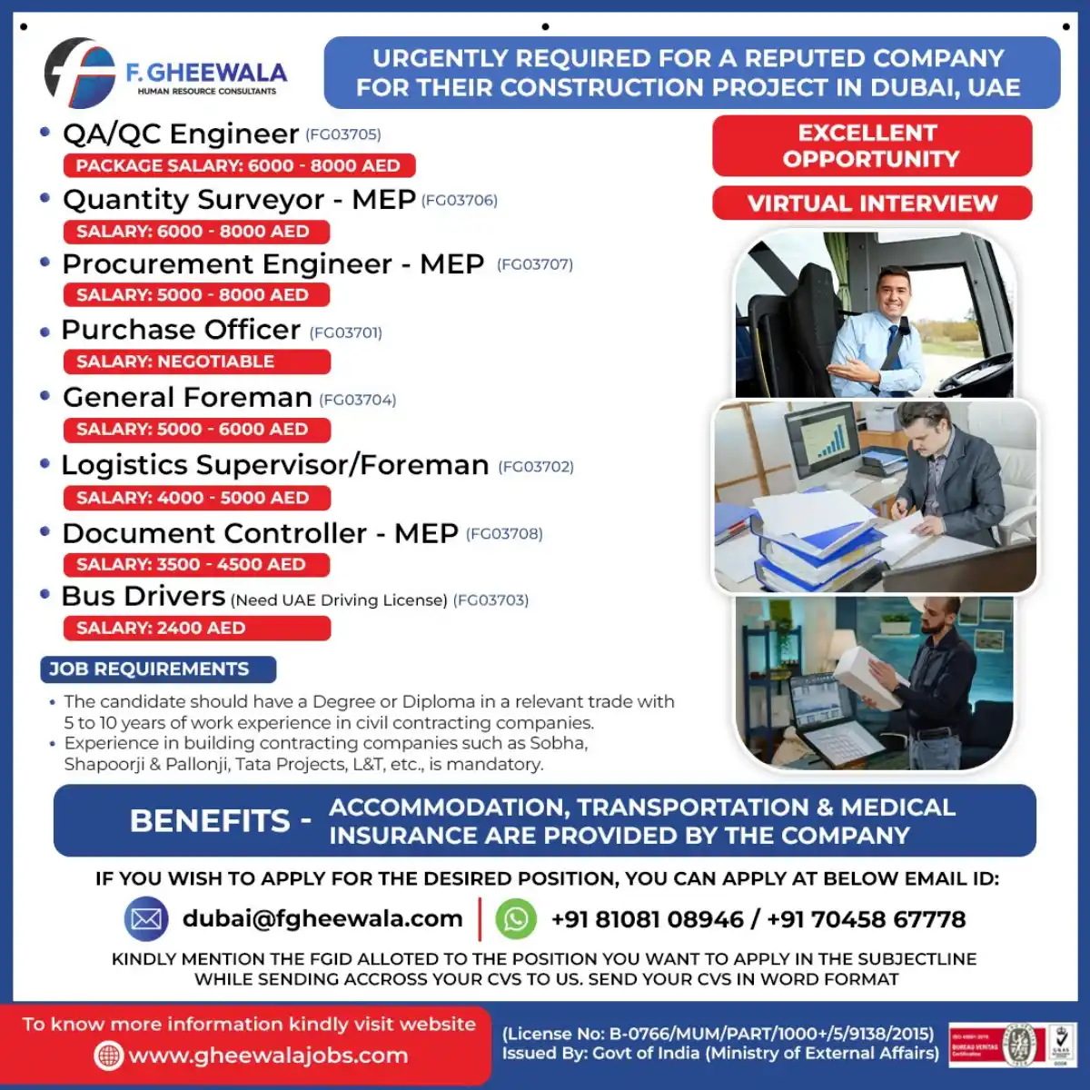 Urgent Hiring for Construction Project in Dubai, UAE – Multiple Positions Available ...